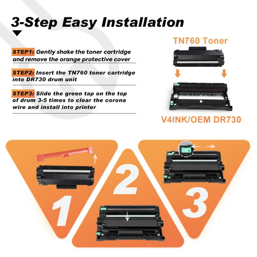 2 Pack Brother TN-760 TN-730 Compatible Toner Cartridge